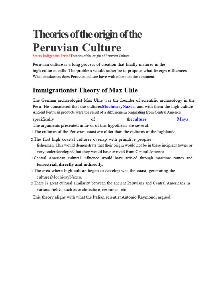 Theories of The Origin of Peruvian Culture | PDF | Peru | Andes