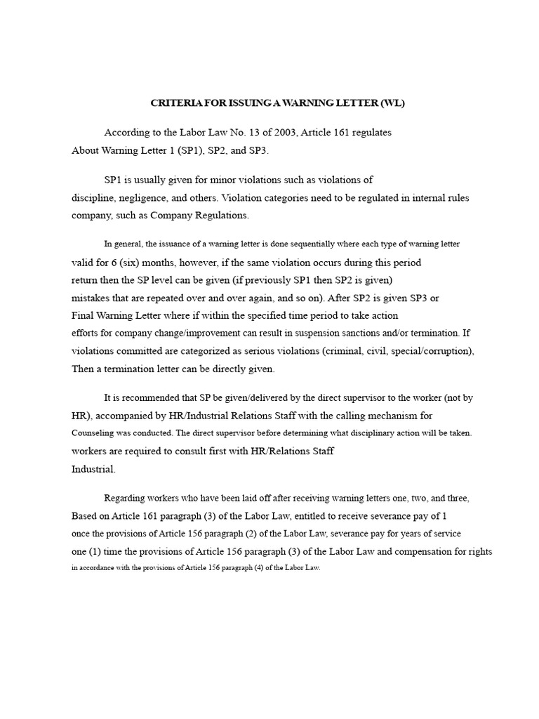 Warning Letter Guidelines and Impact | PDF | Labour Law | Employment