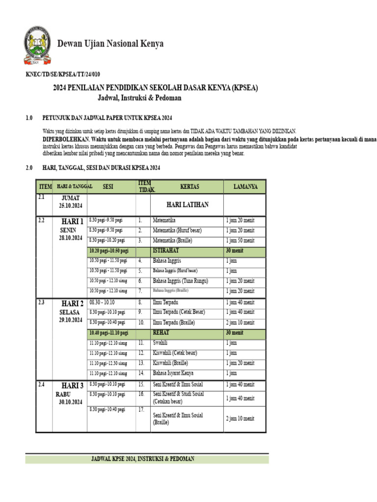 Jadwal dan Instruksi KPSEA 2024 | PDF
