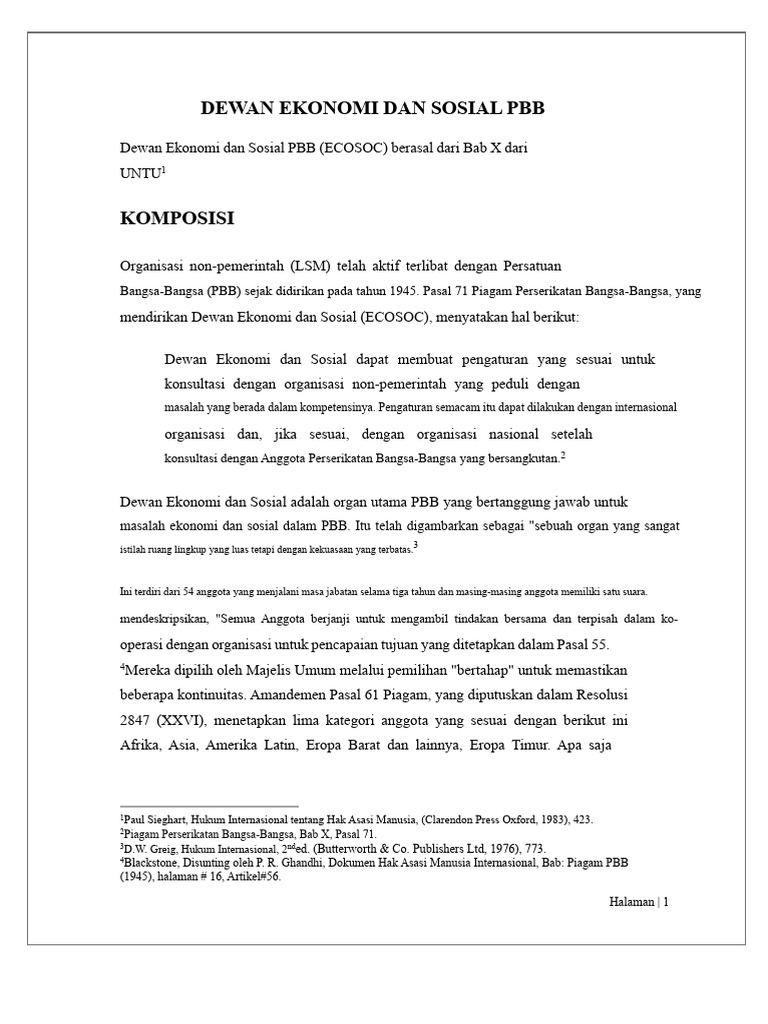 Struktur dan Fungsi Dewan Ekonomi PBB | PDF
