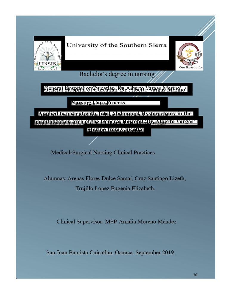 Applied PAe To A Patient With Total Abdominal Hysterectomy FF | PDF ...