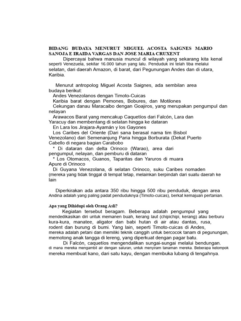 Bidang Budaya Menurut Miguel Acosta Saignes, Mario Sanoja, Iraida ...
