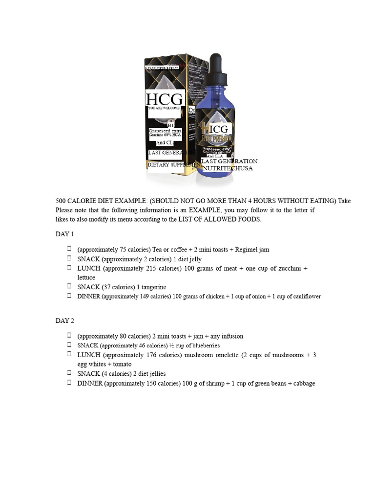 7 - HCG Diet 500 Calories, Example of A Menu | PDF | Meal | Fruit Preserves