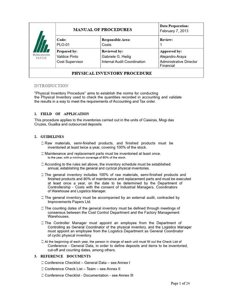 Complete Physical Inventory Procedure | PDF | Inventory | Audit