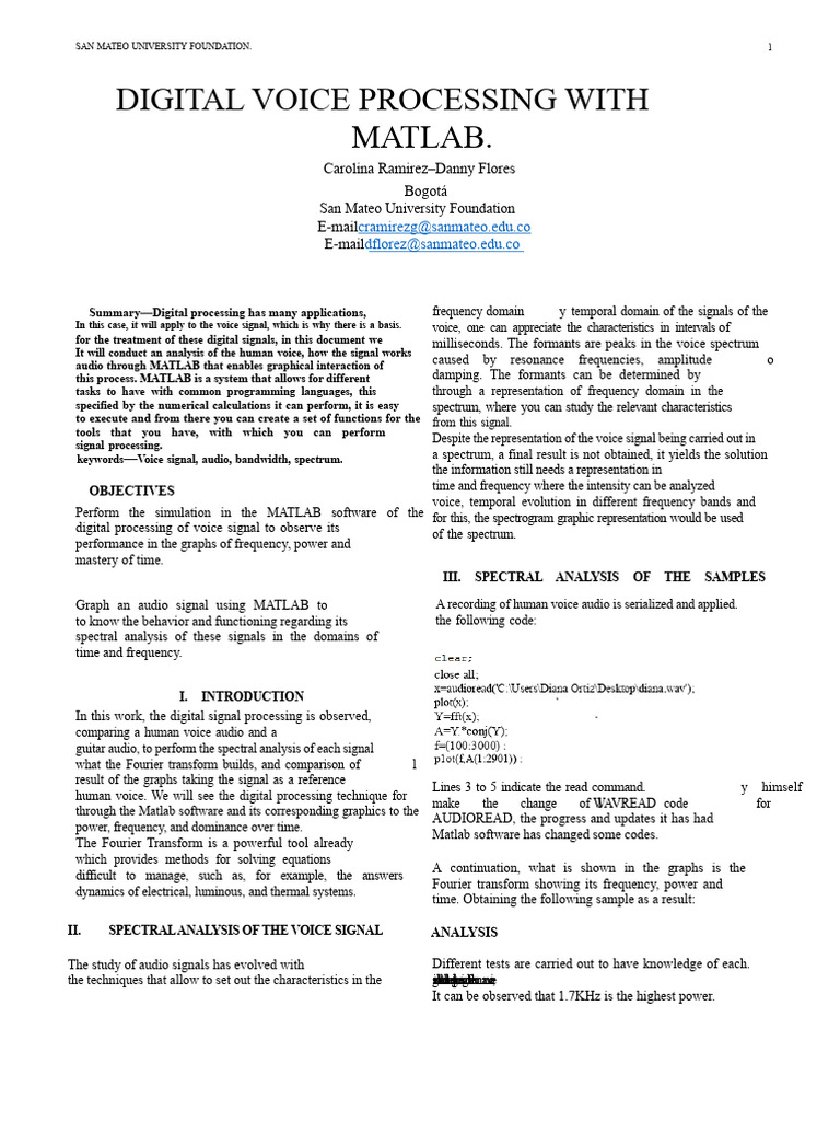 Digital Voice Processing With Matlab | PDF | Spectral Density | Sound