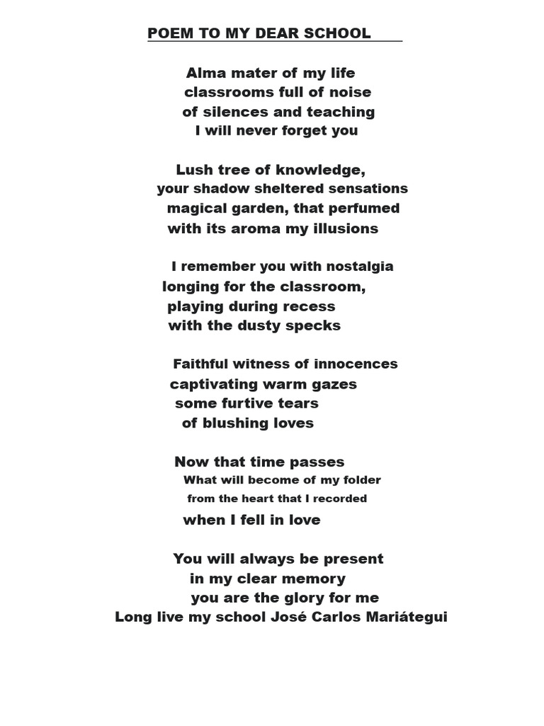 Poem To My Dear School | PDF