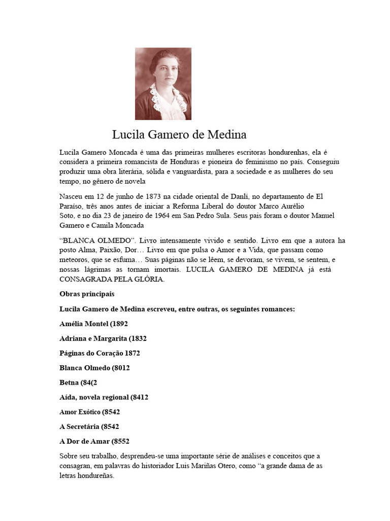 Lucila Gamero: Pioneira da Literatura Hondurenha | PDF