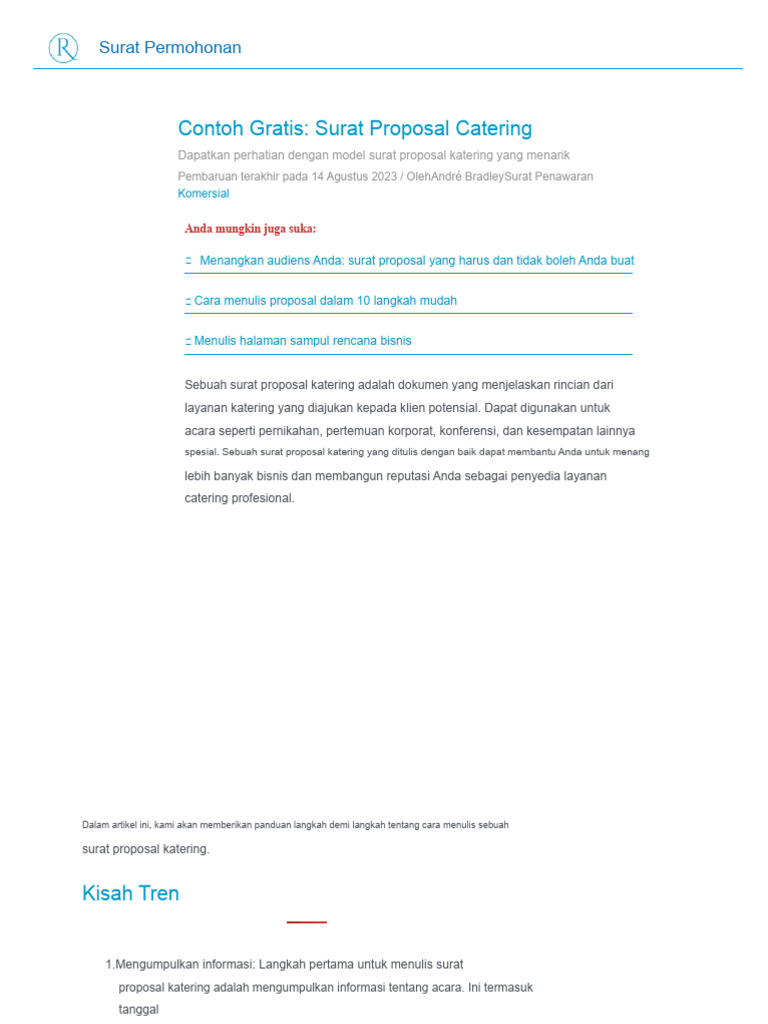 Contoh Gratis - Surat Usulan Katering - Surat Permintaan | PDF