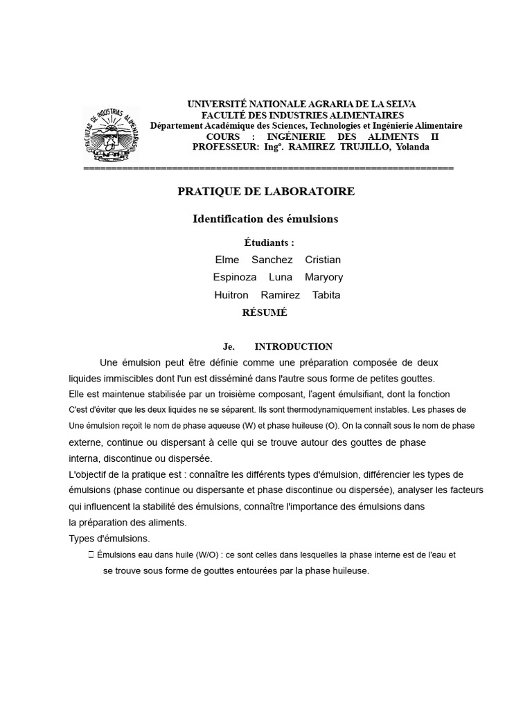 Identification et types d'émulsions alimentaires | PDF | Émulsion ...