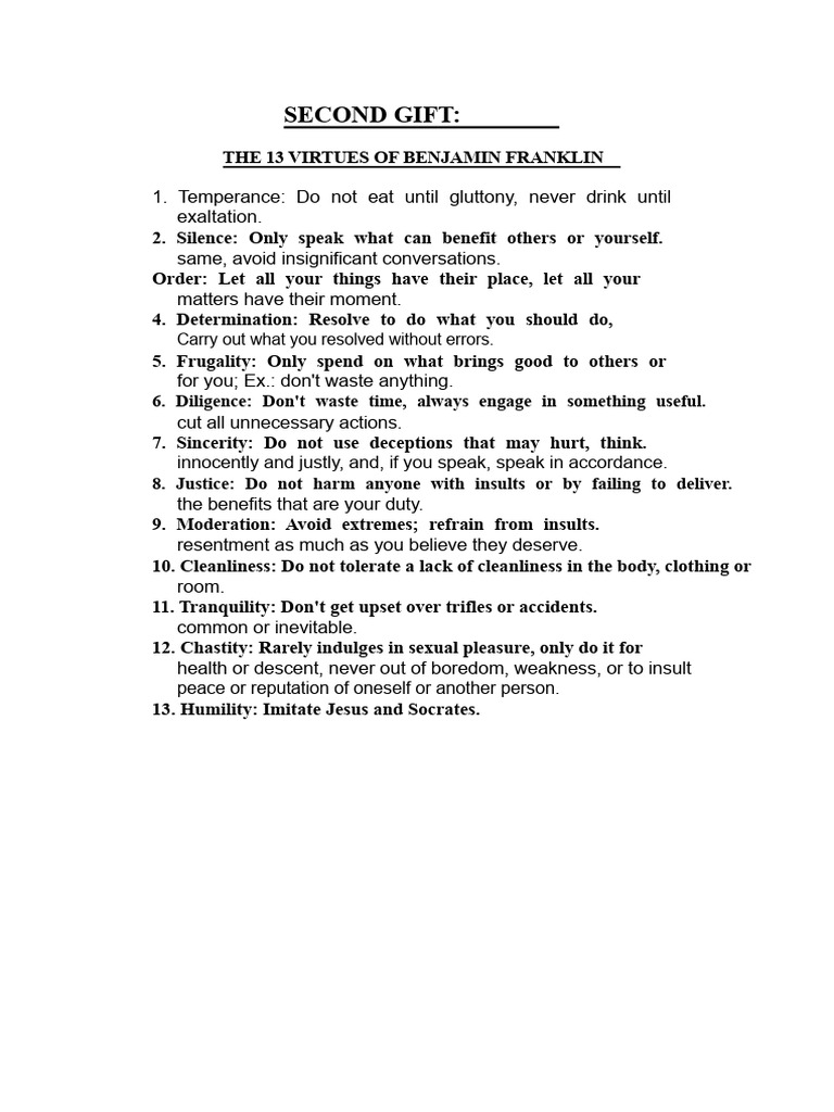 The 13 Virtues of Benjamin Franklin | PDF