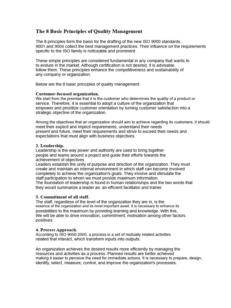 The 8 Basic Principles of Quality Management | PDF | Quality Management ...