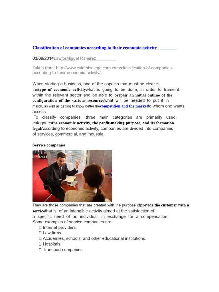 Classification of Companies According To Their Economic Activity | PDF ...
