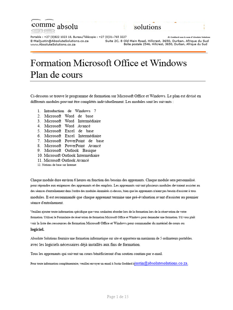 Formation Microsoft Office et Windows | PDF | Microsoft Word ...