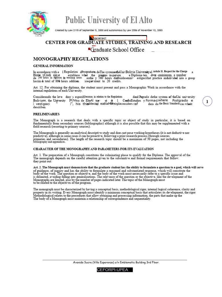 Postgraduate Monograph Regulations | PDF | Bibliography