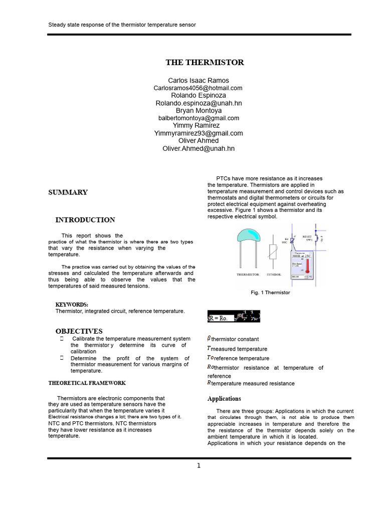 Thermistor Report | PDF | Electromagnetism | Physical Quantities