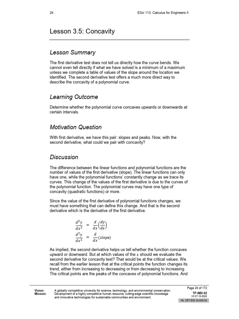 Lesson 3.4.1 Concavity and Second Derivative Test | PDF | Derivative ...