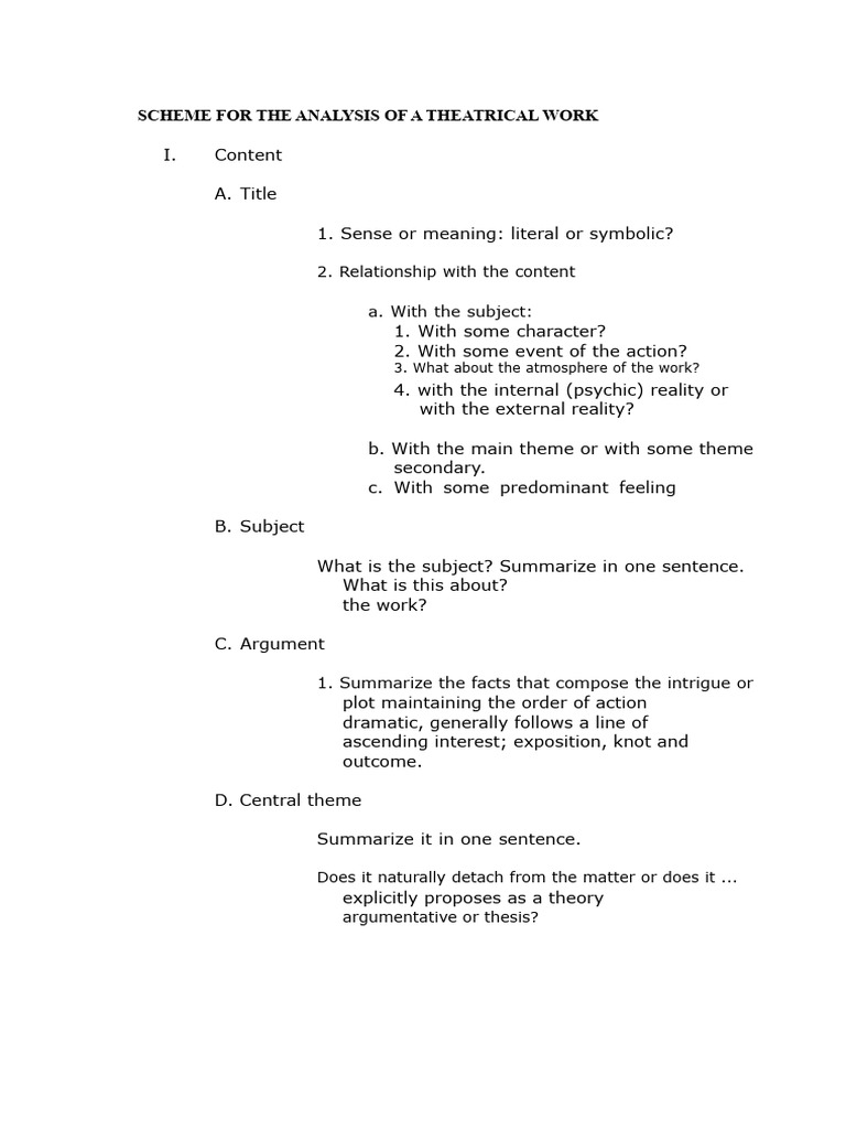 Theater Work Analysis Outline | PDF | Plot (Narrative) | Reality