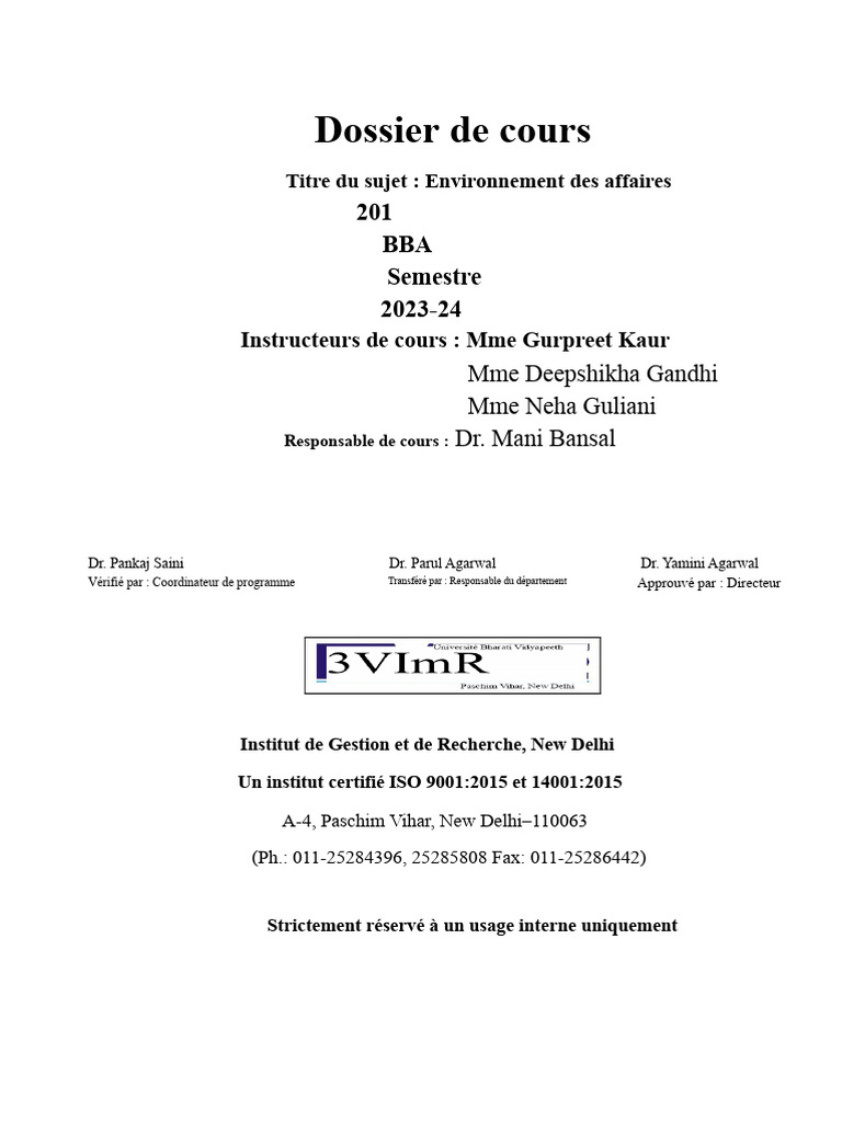 Pack de Cours Sur L'environnement Des Affaires | PDF | Environnement ...