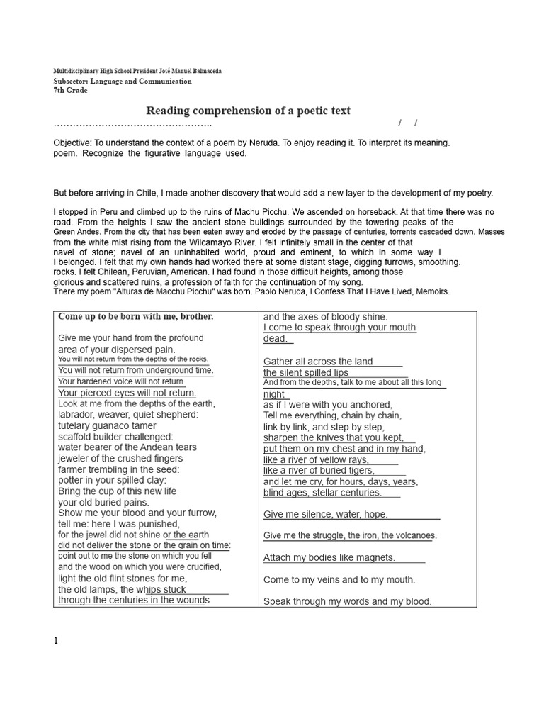 Reading Comprehension Poem Rise To Be Born With Me Brother | PDF ...