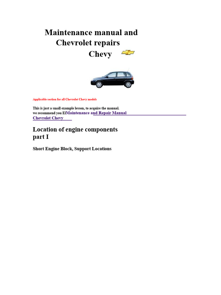Maintenance and Repair Manual Chevrolet Chevy | PDF | Piston | Engines