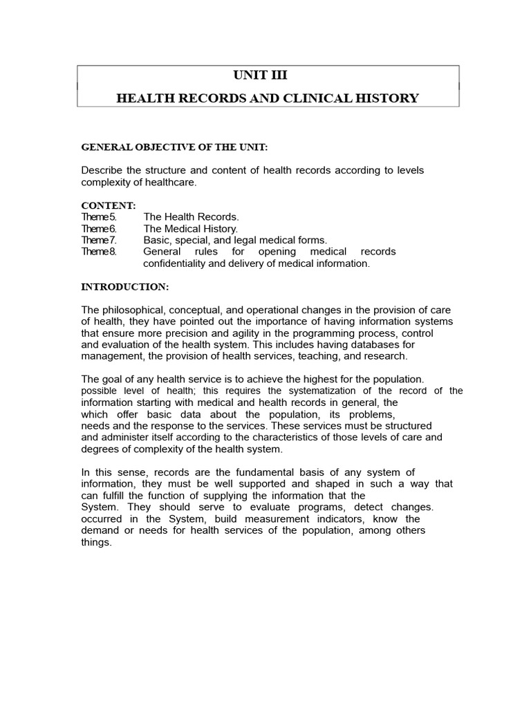Health Records and Clinical History Overview | PDF | Medical Record ...