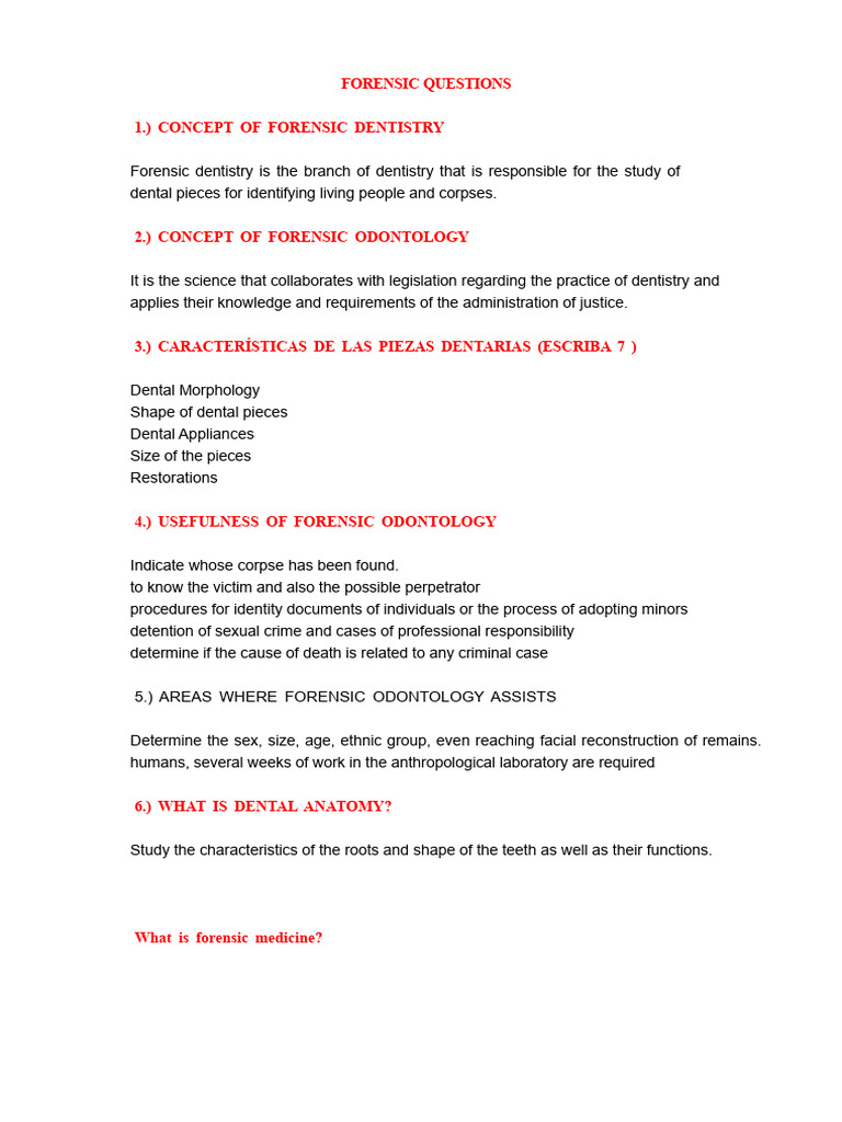 Forensic Dentistry Questions | PDF | Dentistry | Forensic Science