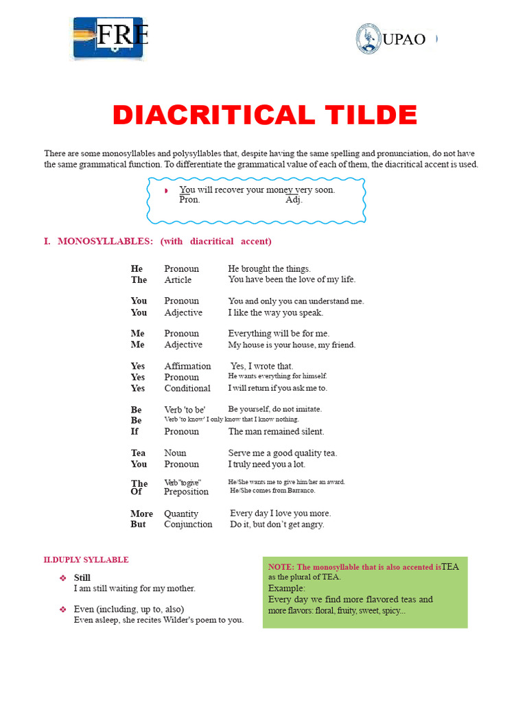 Diacritical Tilde - For UPAO TUESDAY 020523 01 | PDF | Pronoun | Stress ...