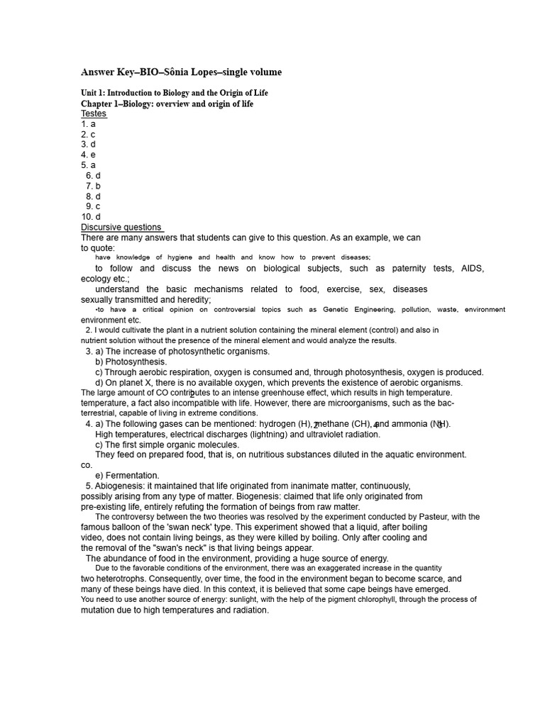 Biology Answer Key: Sônia Lopes | PDF | Meiosis | Cellular Respiration