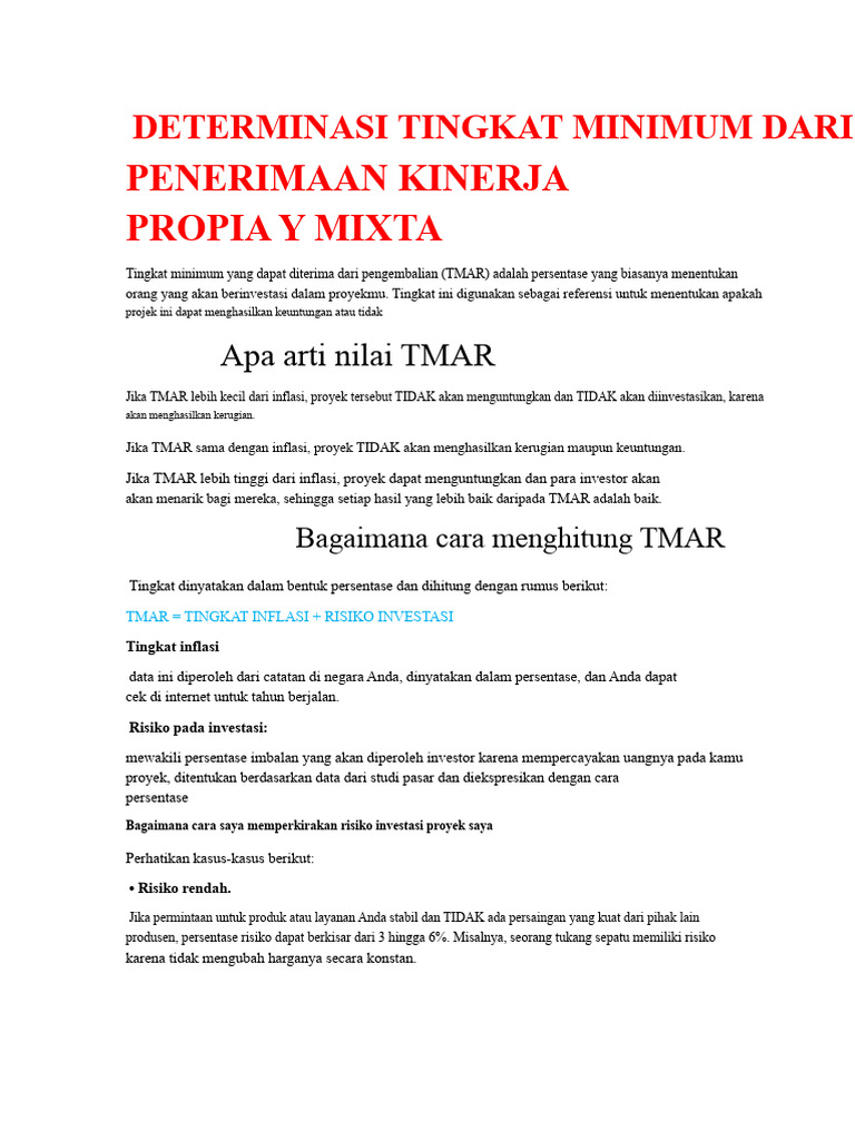 Cara Menghitung TMAR untuk Investasi | PDF