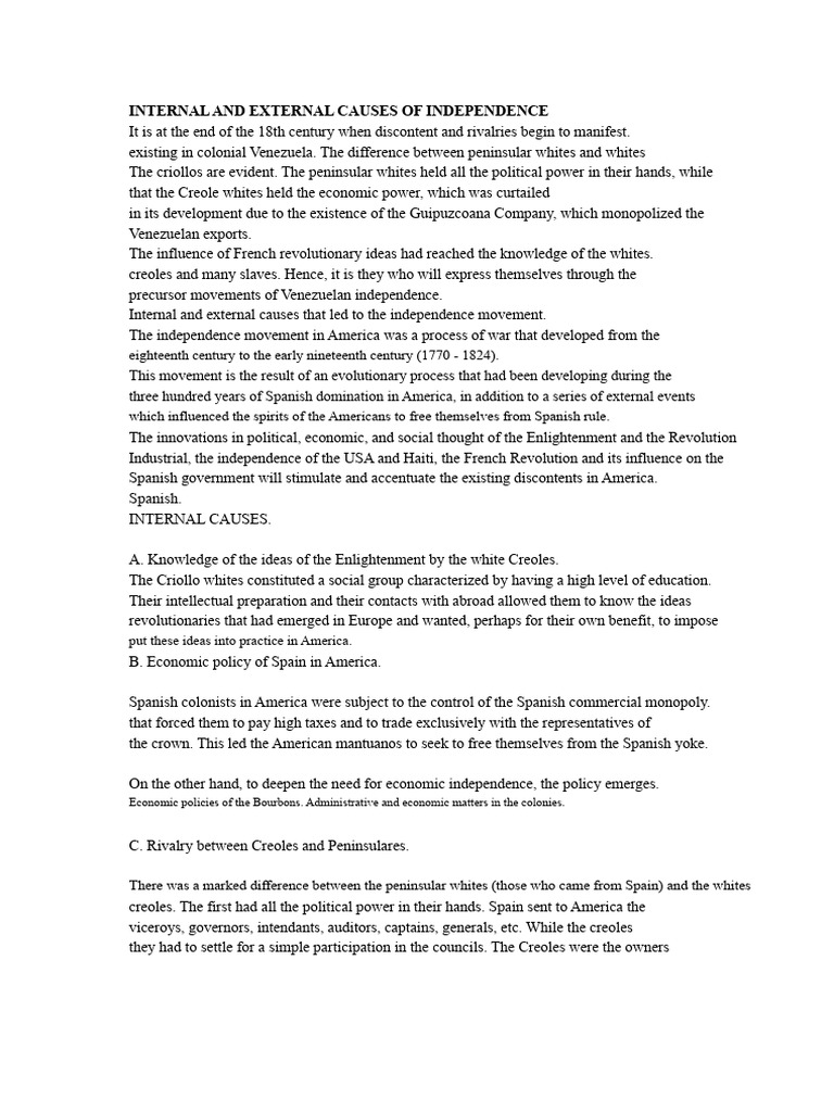 Internal and External Causes of Independence | PDF | Central America ...