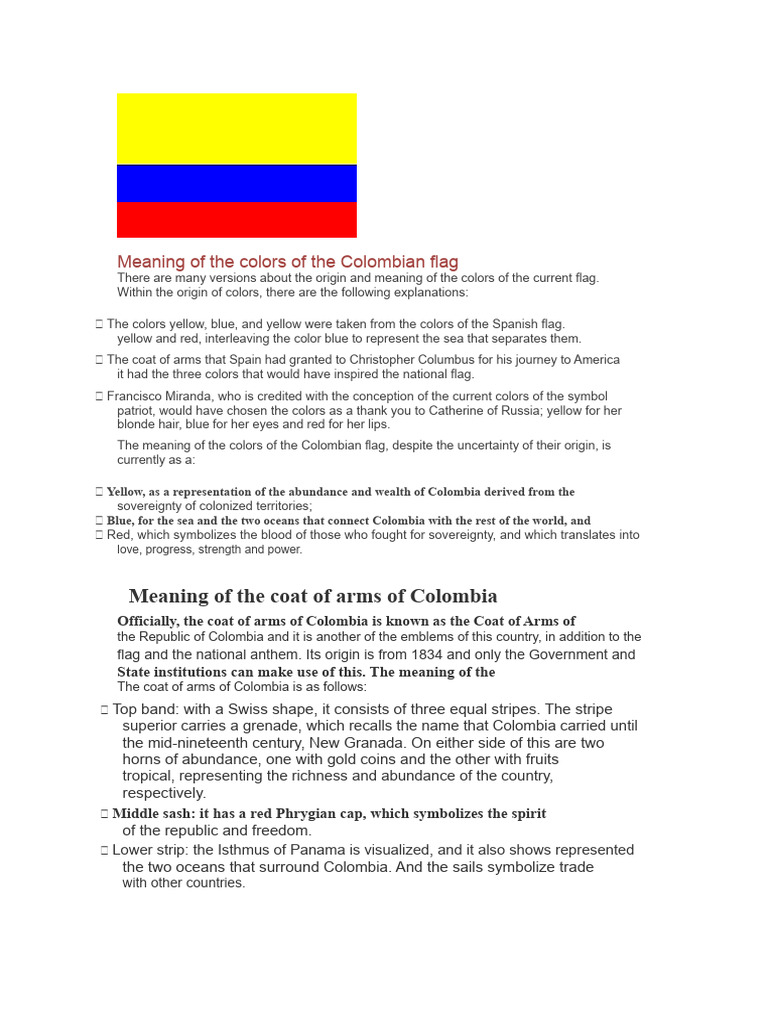 Meaning of The Colors of The Colombian Flag | PDF | Colombia | Heraldry