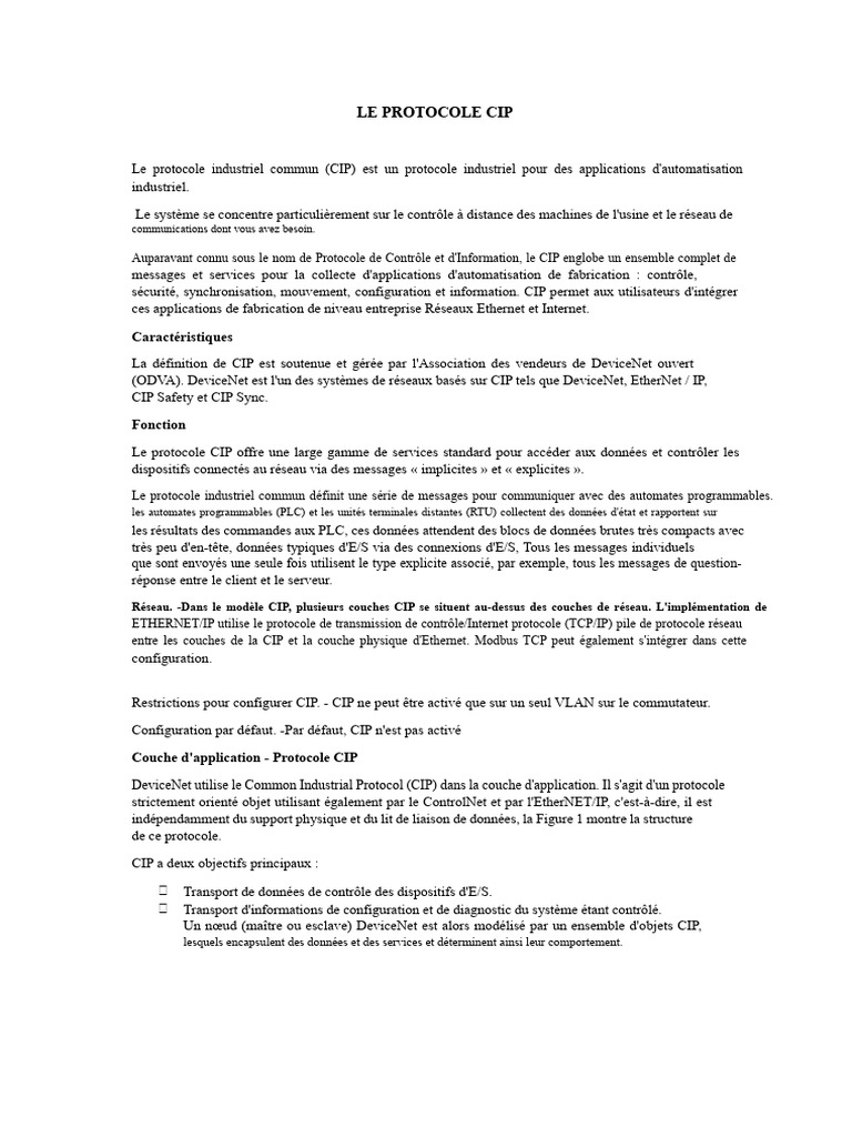 Protocole CIP : Automatisation industrielle | PDF | Ethernet ...