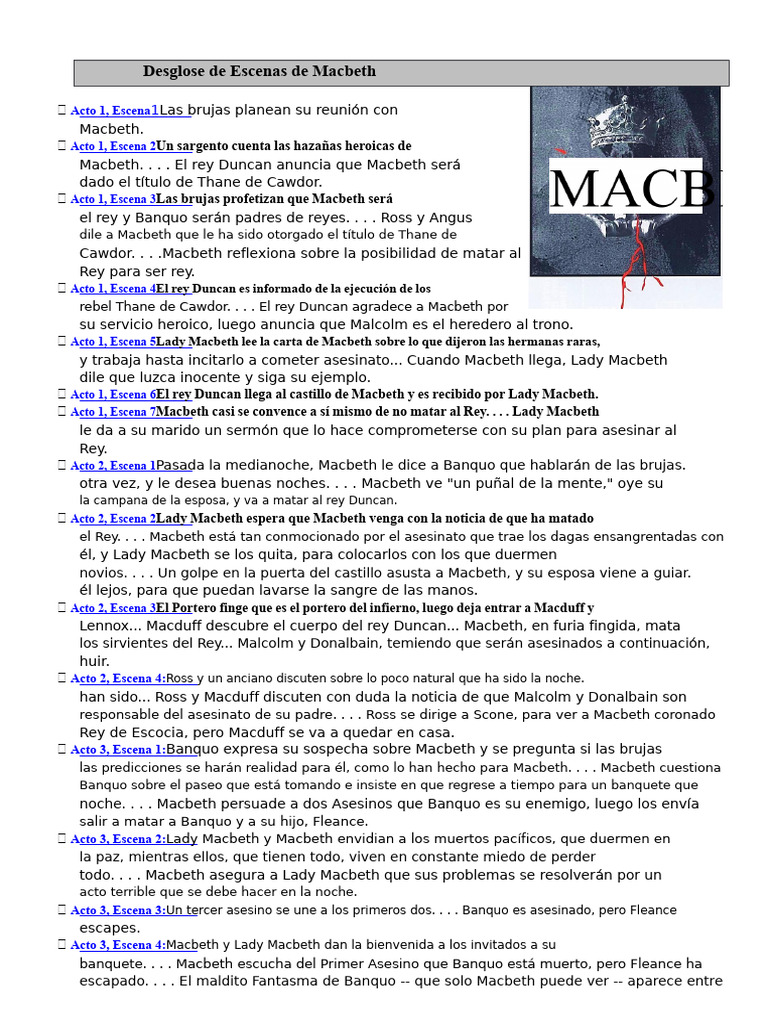 Análisis de Escenas de Macbeth | PDF | Macbeth | Tragedias de Shakespeare