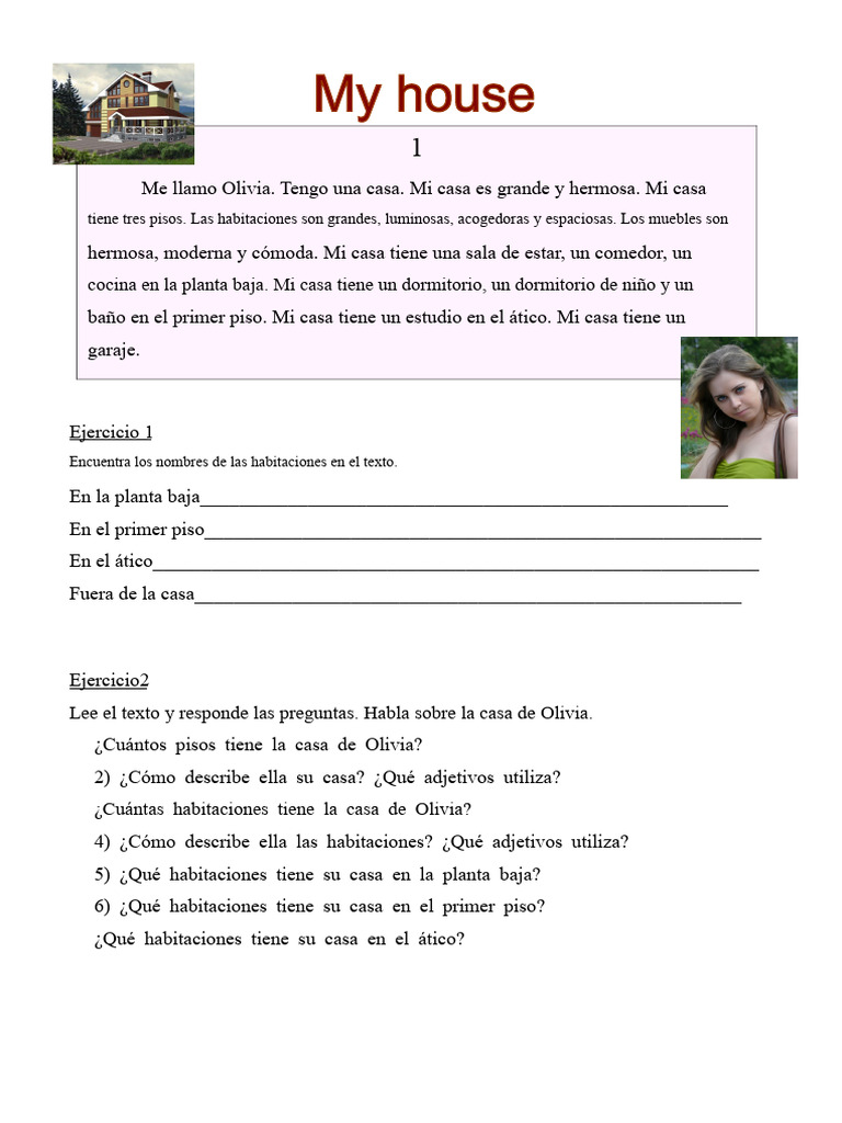 Mi Casa Lectura y 9 Ejercicios | PDF | Dormitorio | Comedor
