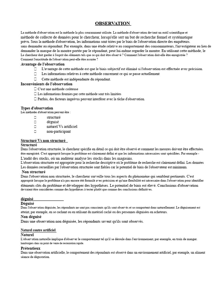 Observation | PDF | Observation | Comportement
