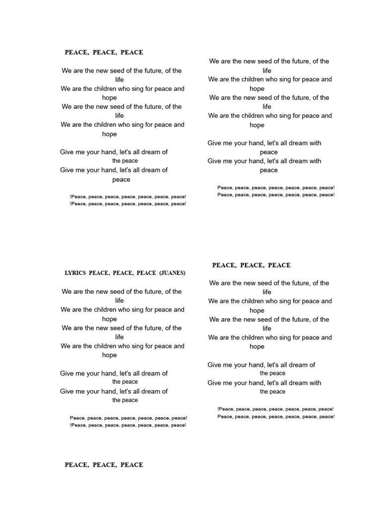 Lyrics Peace, Peace, Peace by Juanes | PDF