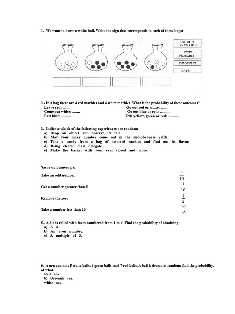 Probability of Drawing Marbles and Balls | PDF | Probability ...