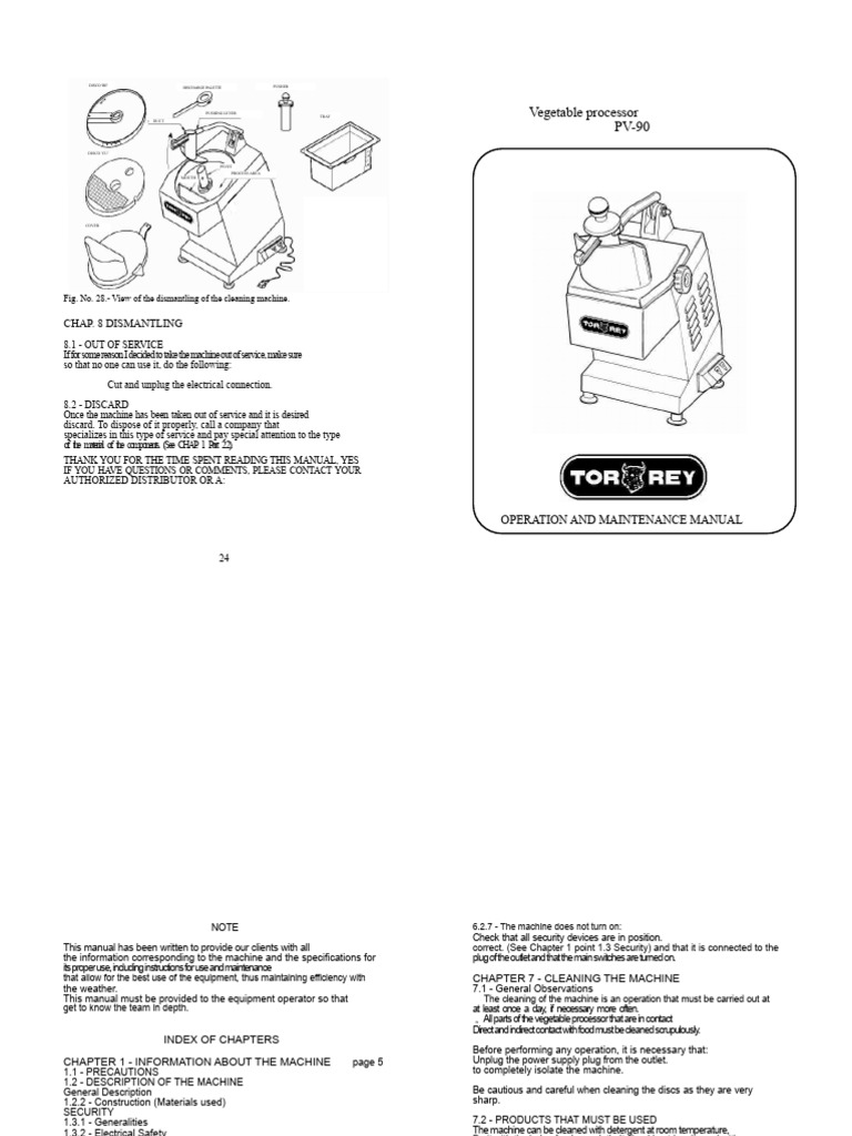 Torrey Pv90 Vegetable Processor Manual | PDF | Switch | Machines