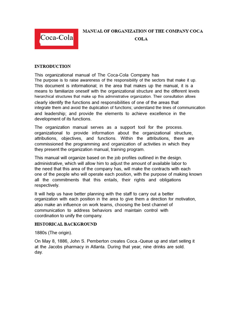 Coca Cola Company Organization Manual | PDF | Human Resources | Marketing