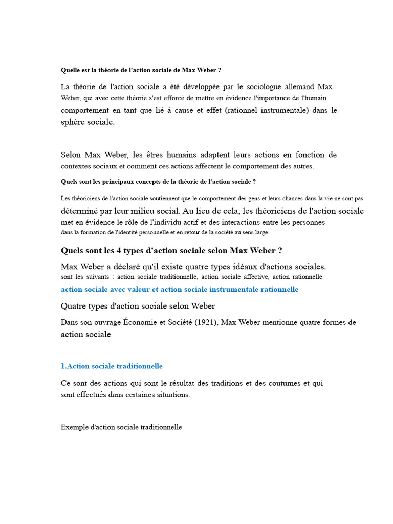 4 Types d'Actions Sociales selon Weber | PDF | Max Weber | Enseignement ...