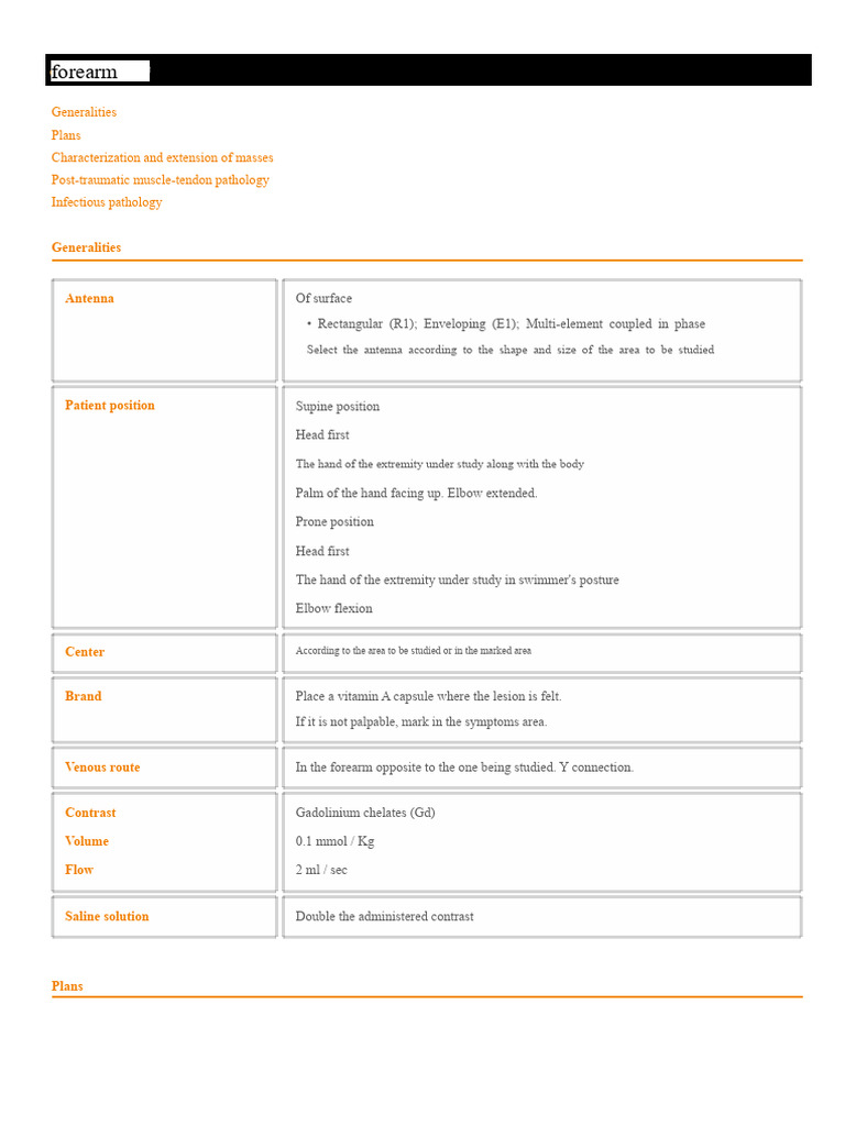 MRI Protocols for Forearm Imaging | PDF | Elbow | Anatomical Terms Of ...