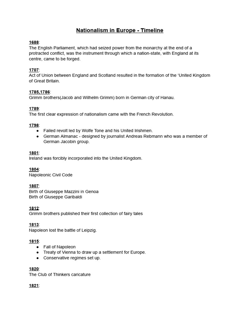 Nationalism in Europe - Timeline | PDF | German Empire | Europe