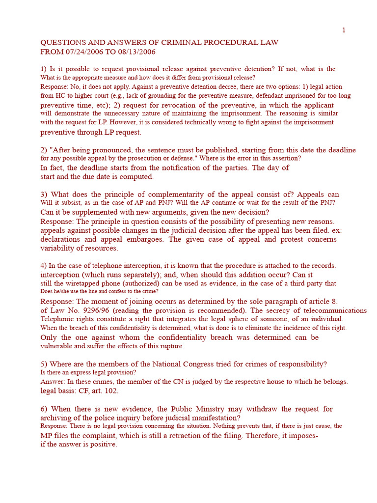 Questions & Answers - Criminal Procedure Law | PDF | Arrest | Criminal Law