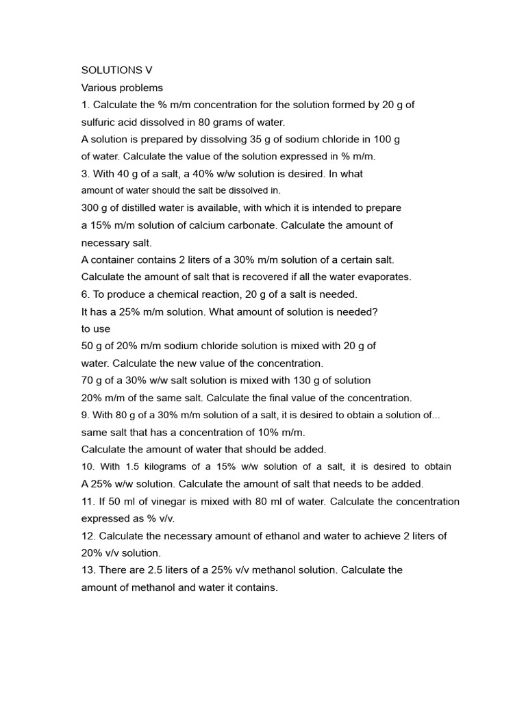 Concentration Calculations for Solutions | PDF | Acid | Ph