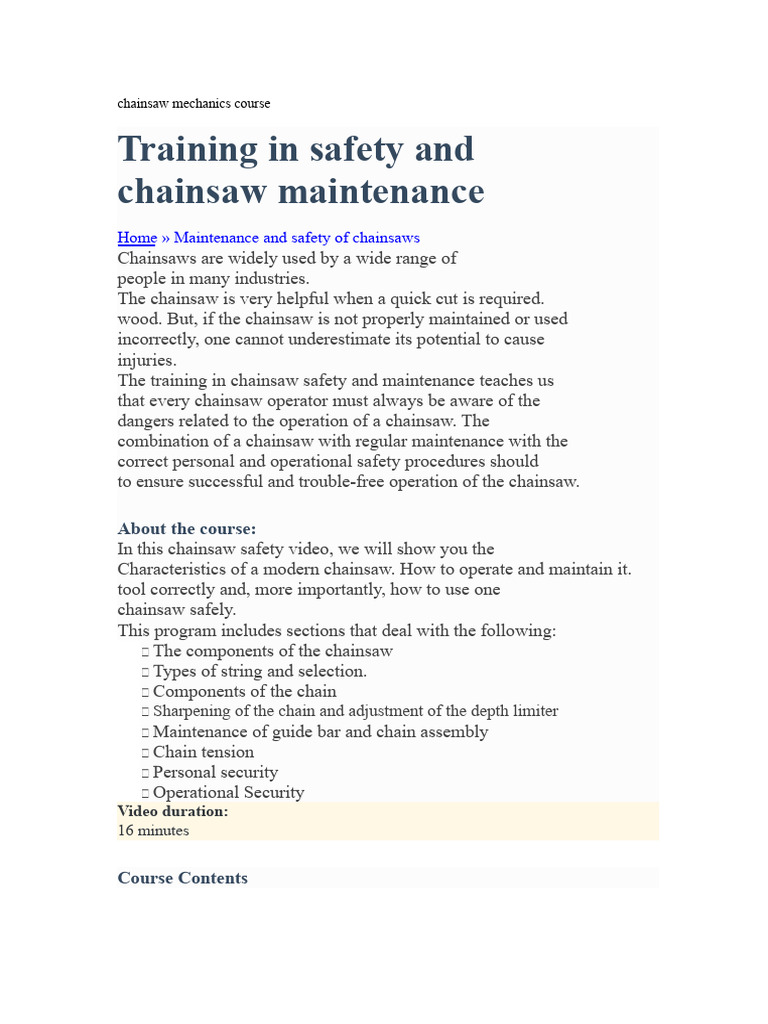 Chainsaw Safety and Maintenance Course | PDF | Safety