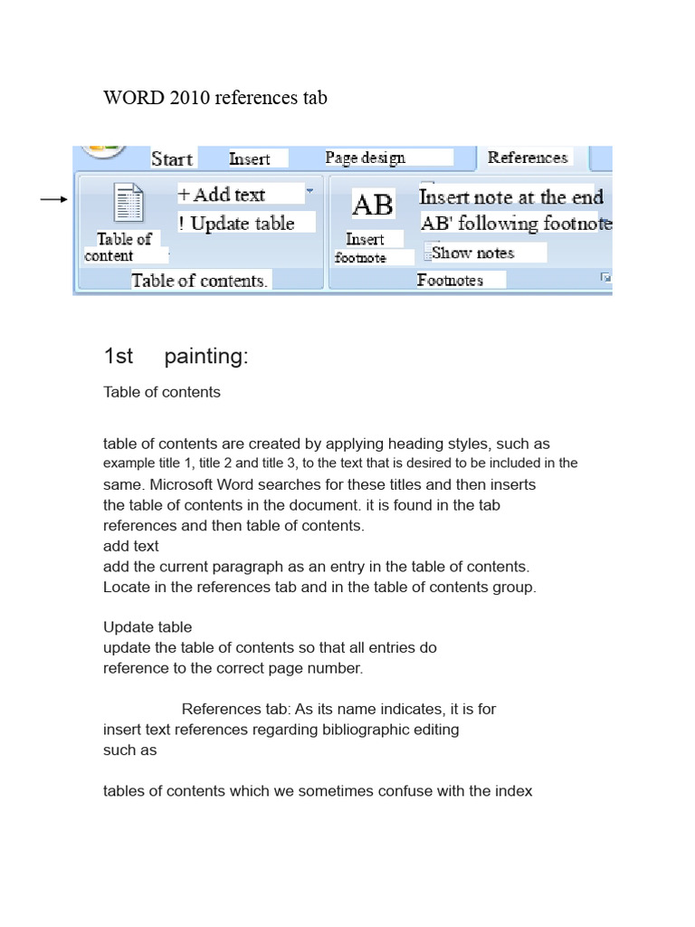 WORD 2010 References Tab | PDF | Note (Typography) | Citation