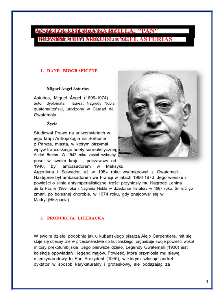 Analiza Literacka Dzieła Pan Prezydent Miguela Ángela Asturiasa | PDF