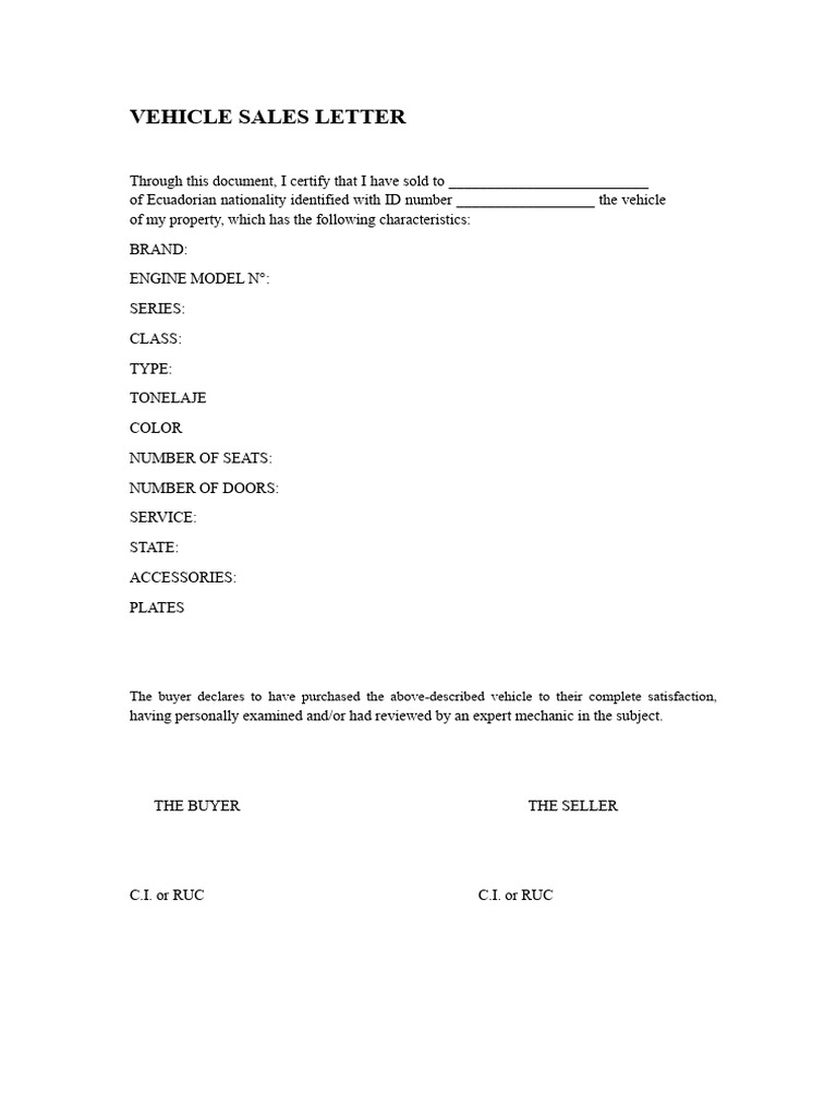 Vehicle Sale Letter | PDF