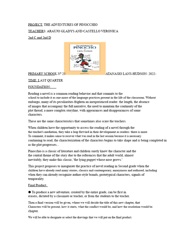 Project The Adventures of Pinocchio | PDF | Pinocchio
