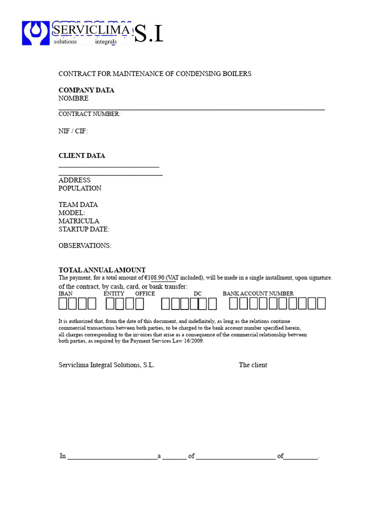 Condensing Boiler Maintenance Contract | PDF | Legal Liability